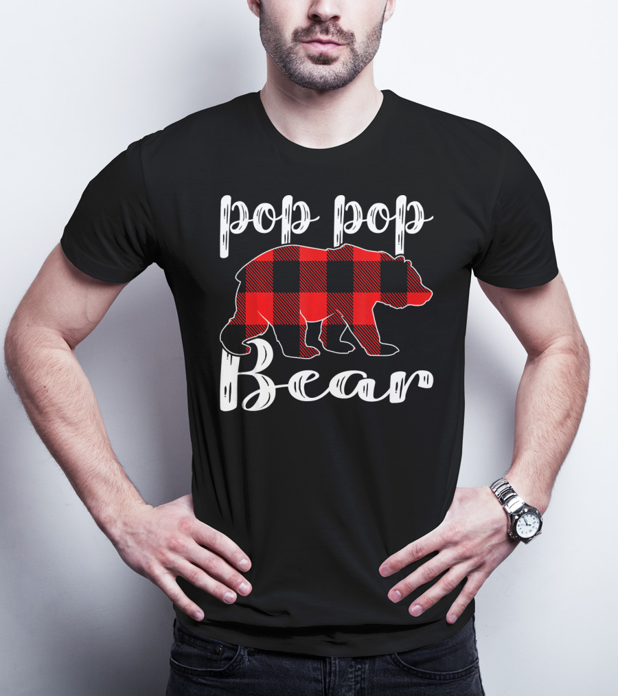 Pop Pop Bear Plaid Christmas Matching Holiday T-Shirt