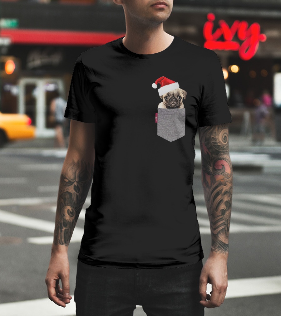 Santa Hat Funny Pug In A Pocket Cute T-Shirt