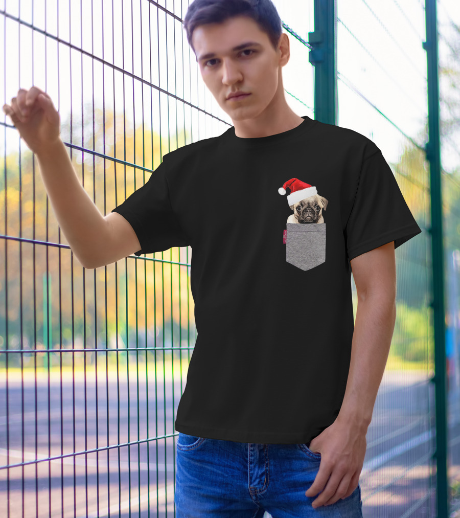 Santa Hat Funny Pug In A Pocket Cute T-Shirt