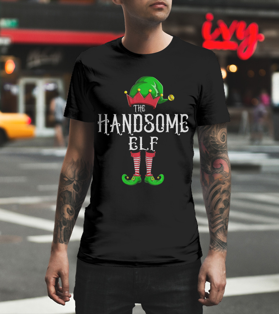 The Handsome Elf Christmas Costume Hat And Shoes T-Shirt