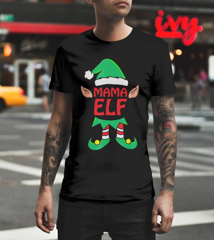 Mama ELF Christmas Family Matching Pajama T-Shirt