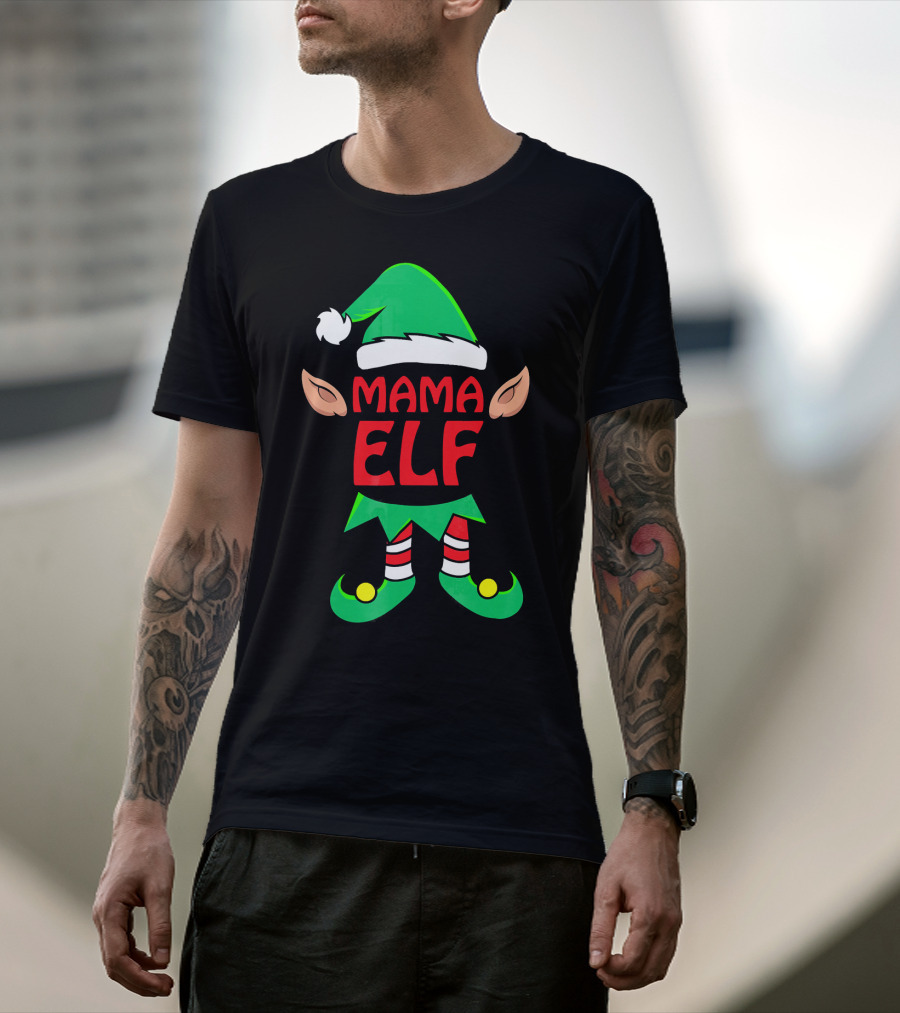 Mama ELF Christmas Family Matching Pajama T-Shirt