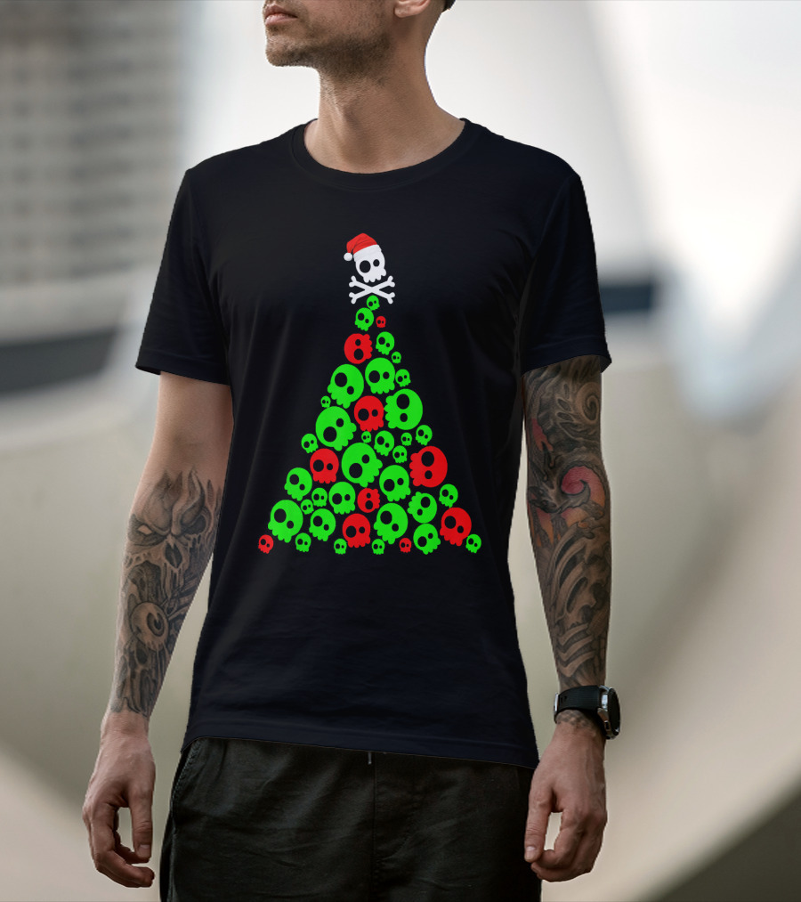 Christmas Santa Skull Tree Holiday T-Shirt
