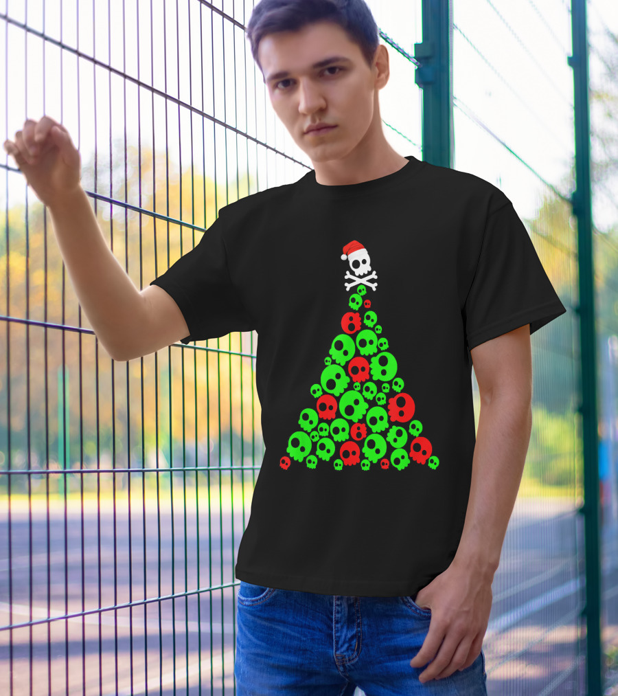 Christmas Santa Skull Tree Holiday T-Shirt
