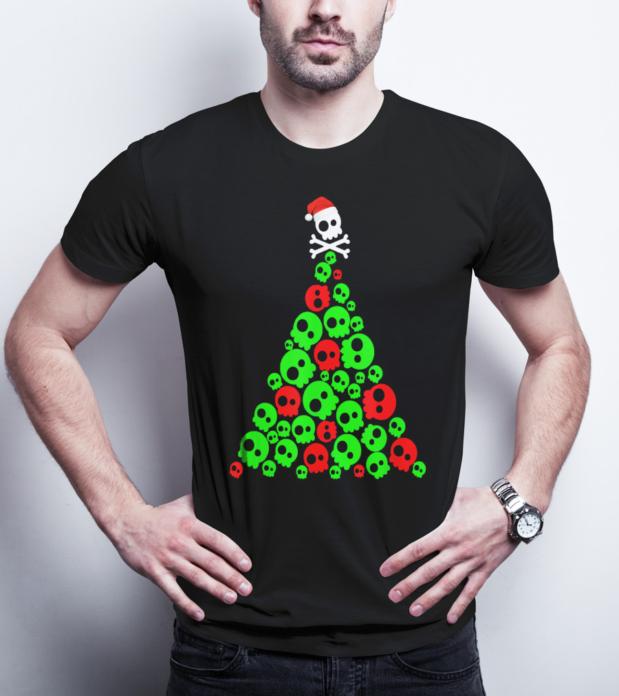 Christmas Santa Skull Tree Holiday T-Shirt