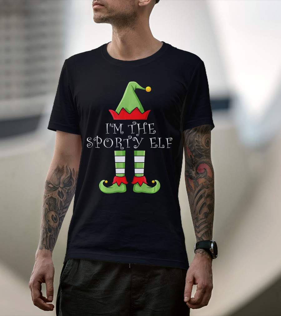 I'm The Sporty Elf Christmas Hat And Striped Shoes T-Shirt