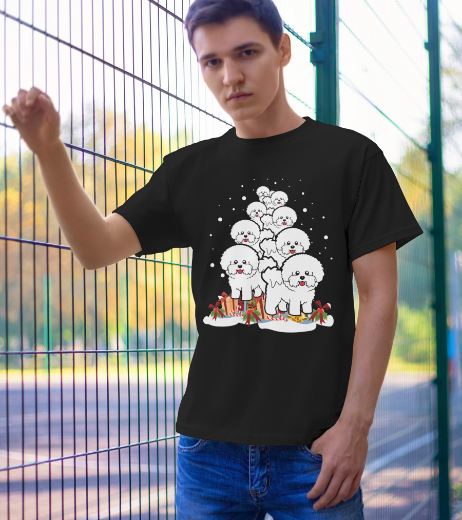 Bichon Frise Christmas Tree With Gifts And Snowflakes T-Shirt