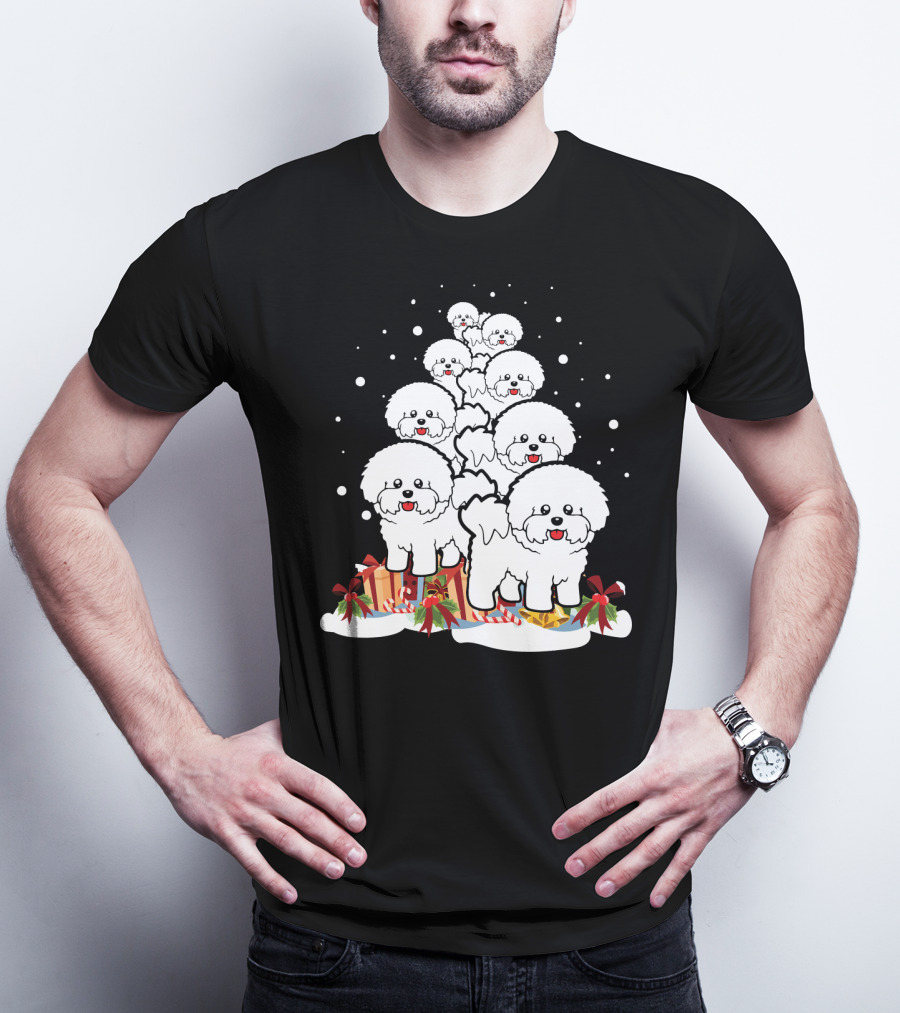Bichon Frise Christmas Tree With Gifts And Snowflakes T-Shirt