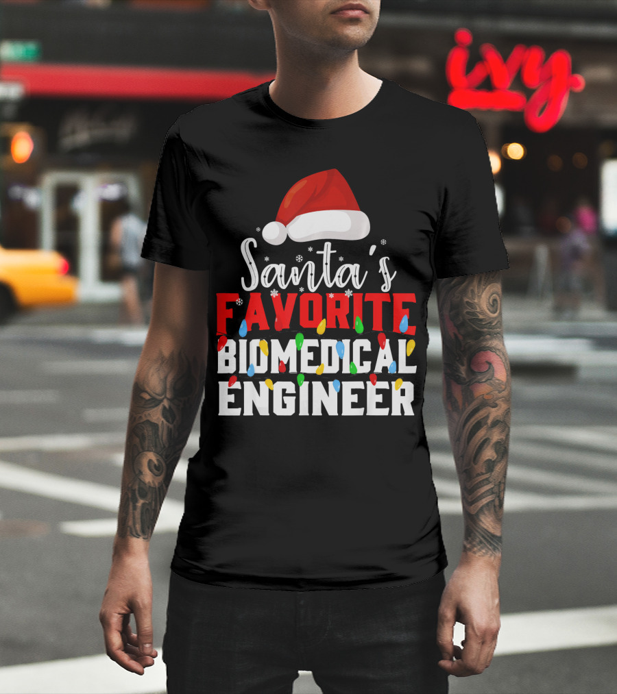 Santa's Favorite Biomedical Engineer Christmas Lights Snowflakes Hat T-Shirt