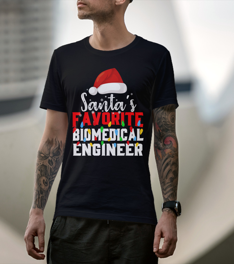 Santa's Favorite Biomedical Engineer Christmas Lights Snowflakes Hat T-Shirt