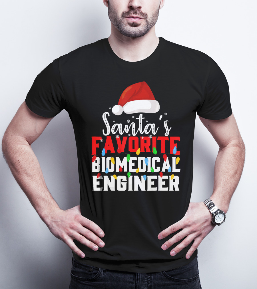 Santa's Favorite Biomedical Engineer Christmas Lights Snowflakes Hat T-Shirt