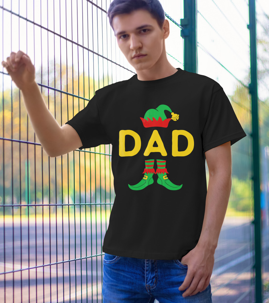 Dad Elf Hat And Boots Festive Christmas Family Mat T-Shirt