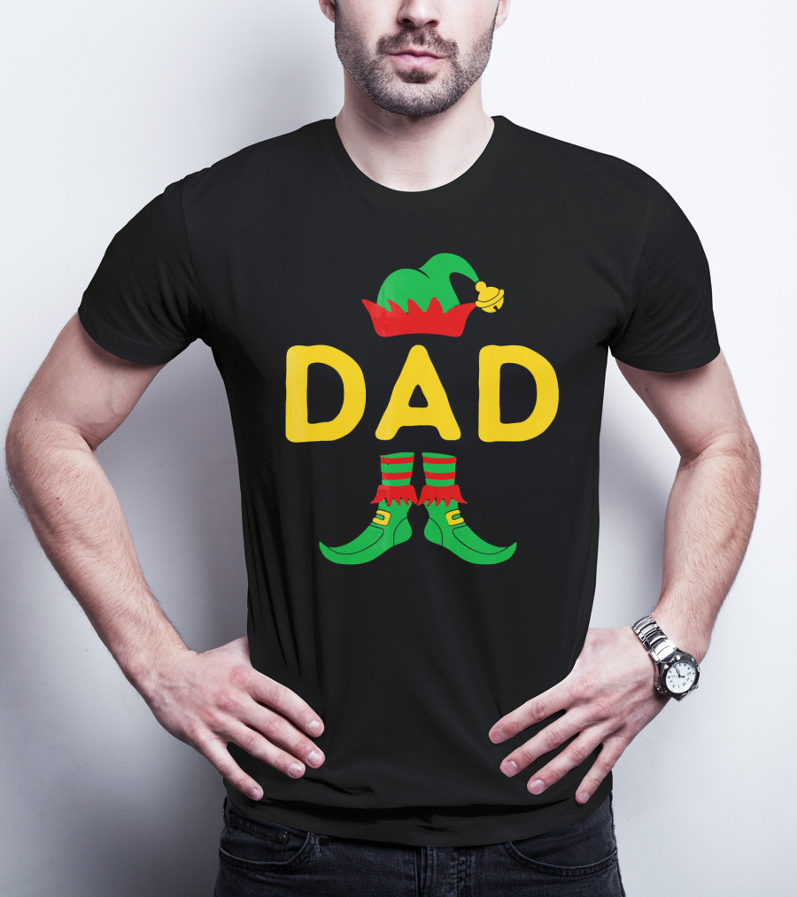 Dad Elf Hat And Boots Festive Christmas Family Mat T-Shirt