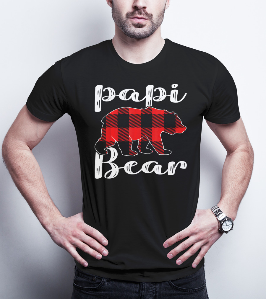 Papi Bear Plaid Christmas Matchin Buffalo Check T-Shirt