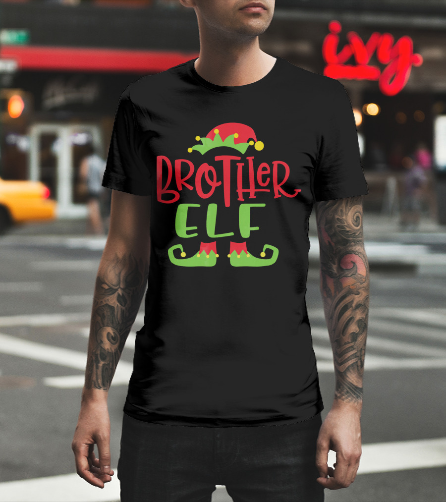 Brother Elf Christmas Hat And Shoes Festive Humor T-Shirt