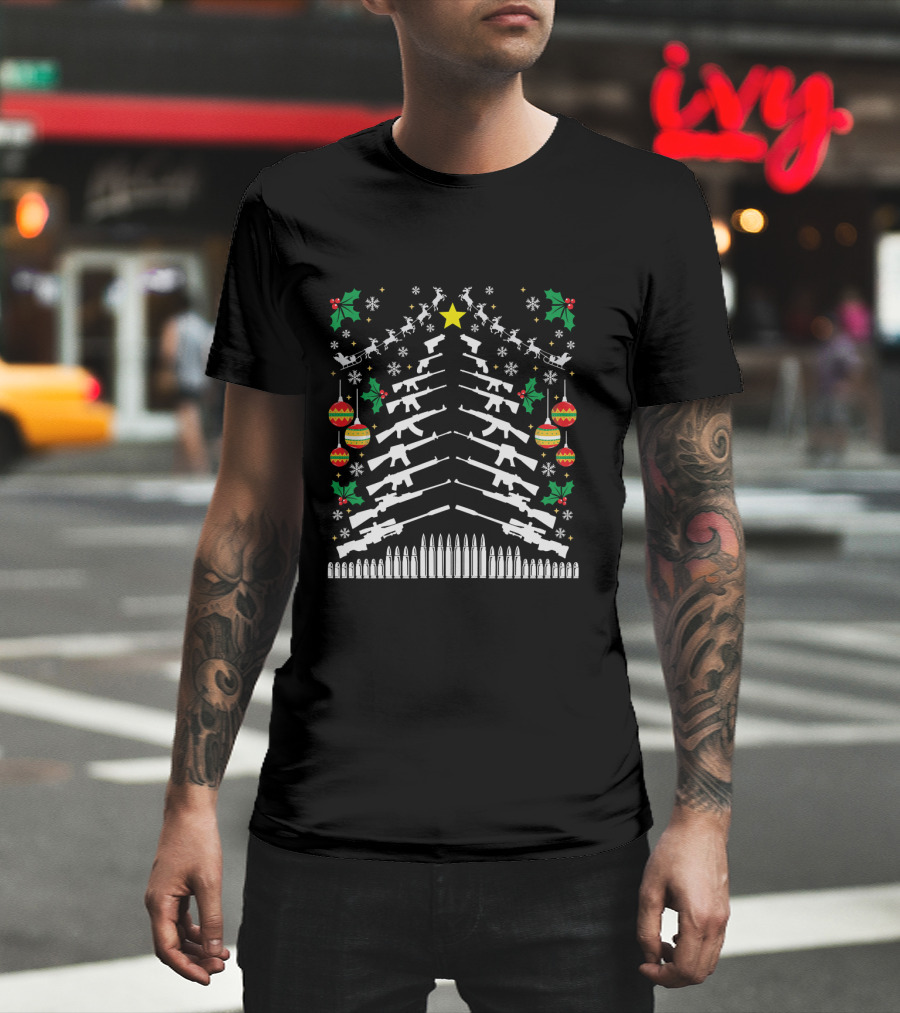 Guns AR 15 2nd Amendment Christmas Tree Funny Long Holiday T-Shirt