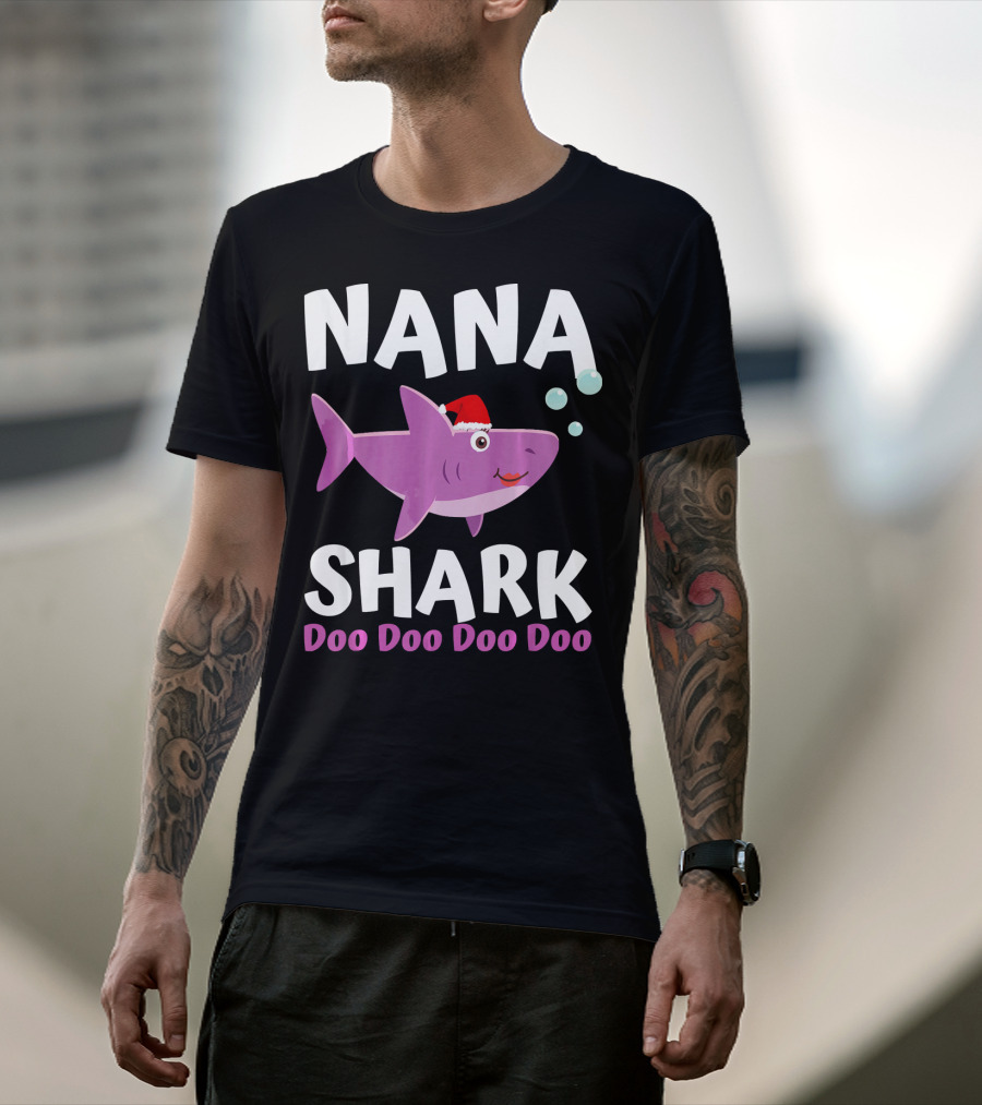Nana Shark Doo Doo Doo Doo Christmas Santa Hat T-Shirt