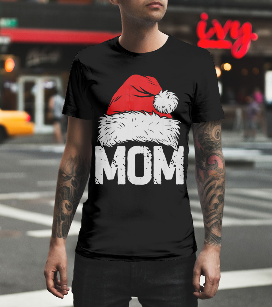 Mom Christmas Santa Hat Family Match T-Shirt