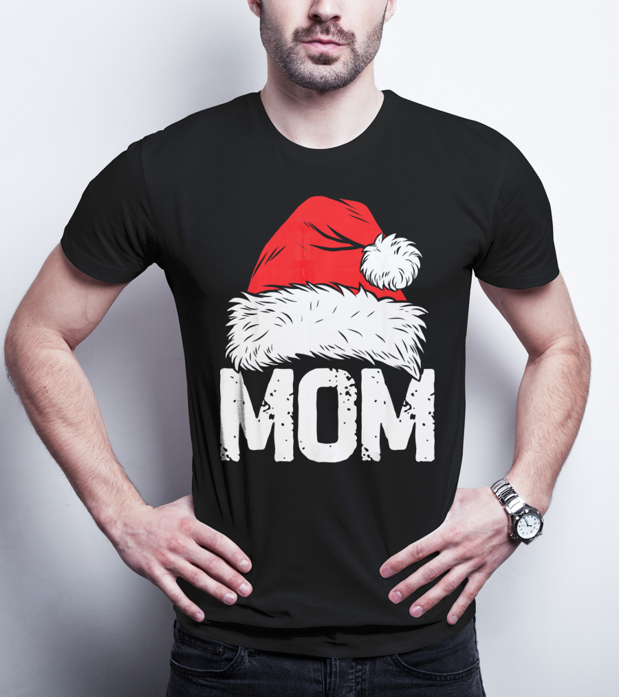 Mom Christmas Santa Hat Family Match T-Shirt