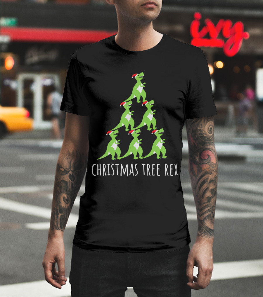 Christmas Tree Rex Dino Funny Boy Girl Santa Hats T-Shirt