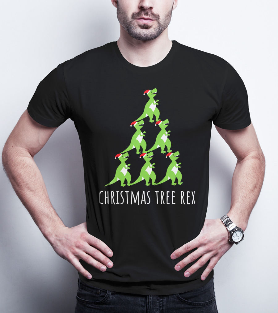 Christmas Tree Rex Dino Funny Boy Girl Santa Hats T-Shirt