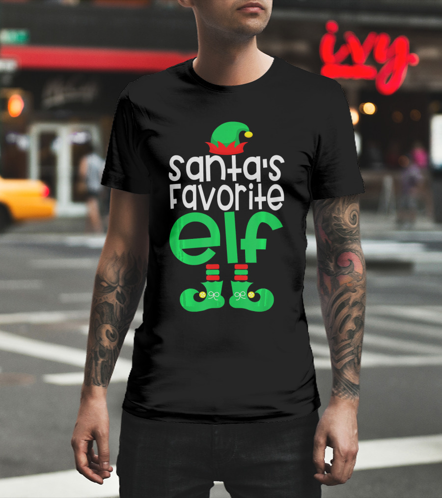 Santa's Favorite Elf Festive Outfit With Hat And Shoes T-Shirt