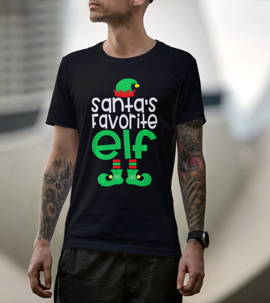 Santa's Favorite Elf Festive Outfit With Hat And Shoes T-Shirt