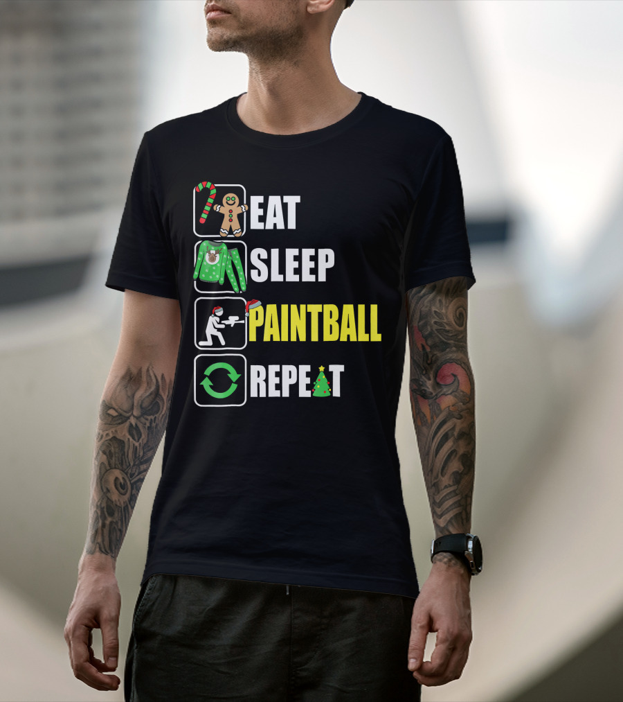 Festive Eat Sleep Paintball Repeat Christmas T-Shirt