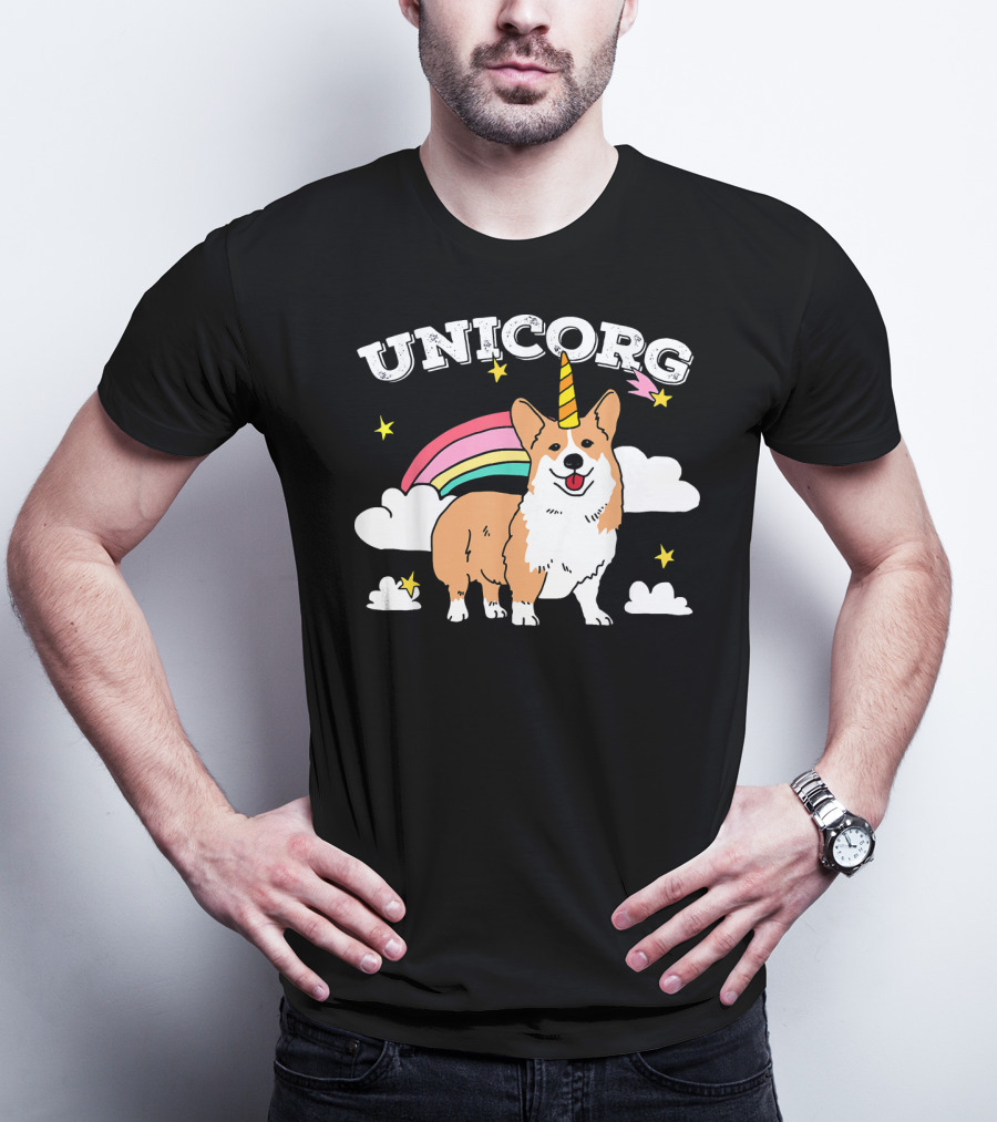 Unicorg Rainbow Unicorn Corgi With Stars And Clouds Birthday T-Shirt