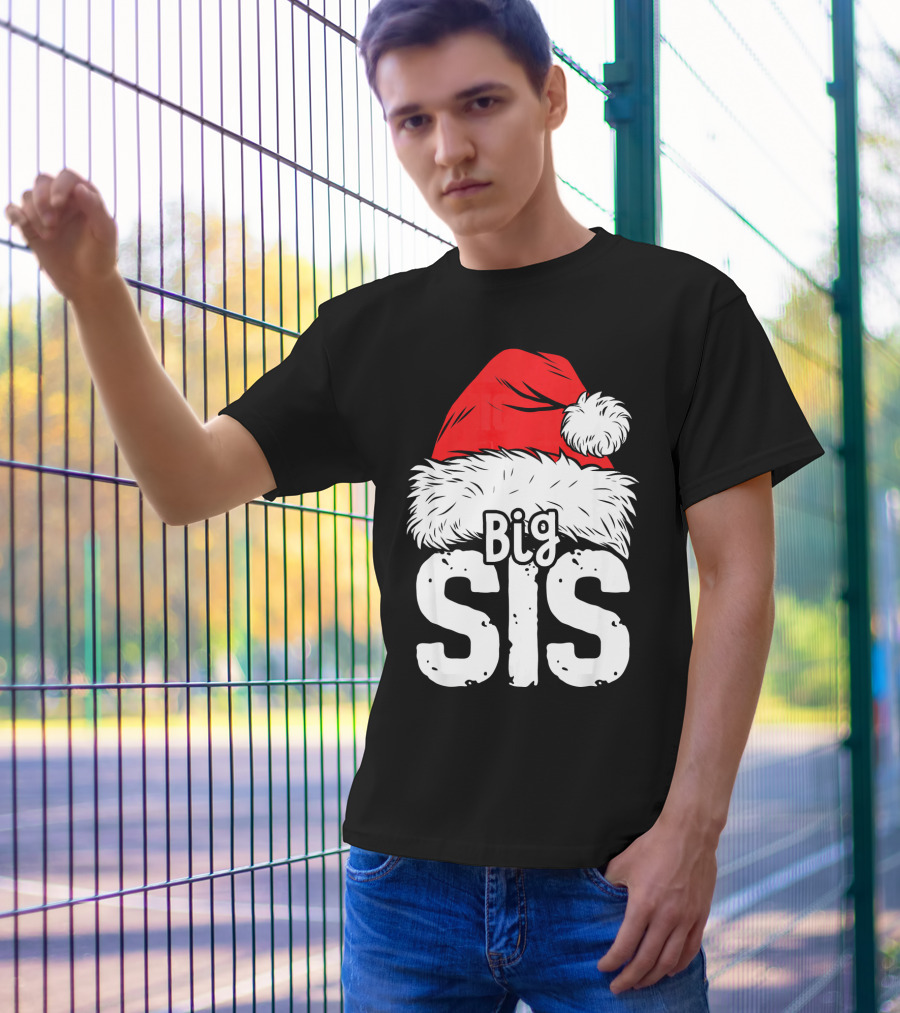 Big Sis Christmas Santa Hat Family T-Shirt