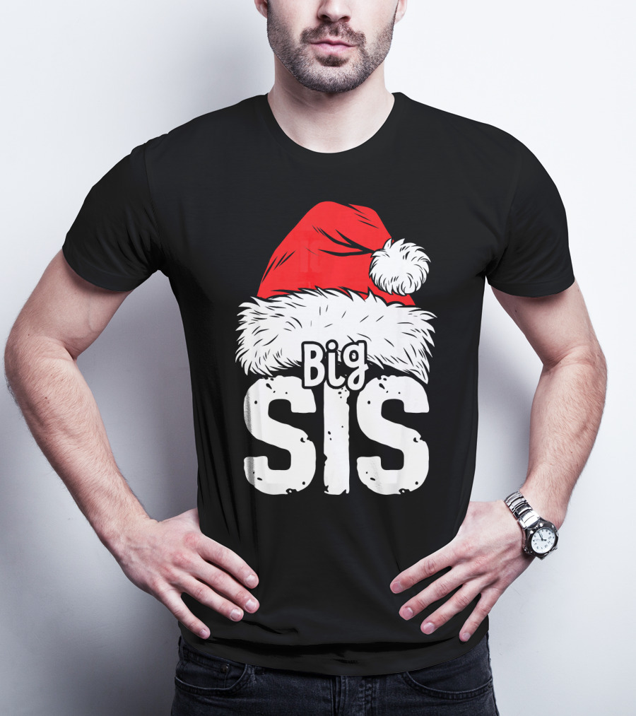 Big Sis Christmas Santa Hat Family T-Shirt