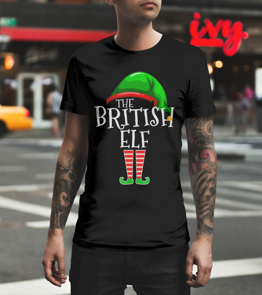 The British Elf Green Hat Red Striped Socks Family Matching Group T-Shirt
