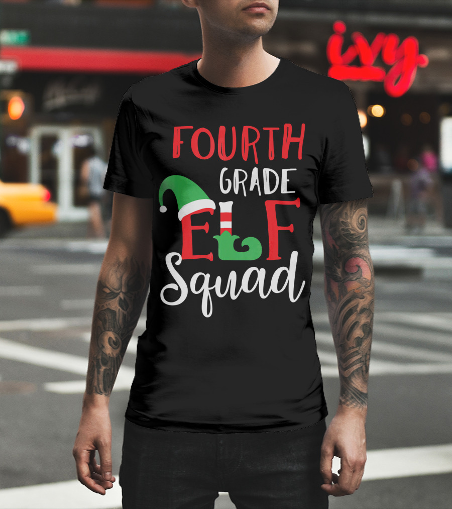 Fourth Grade Elf Squad Christmas Teacher T-Shirt