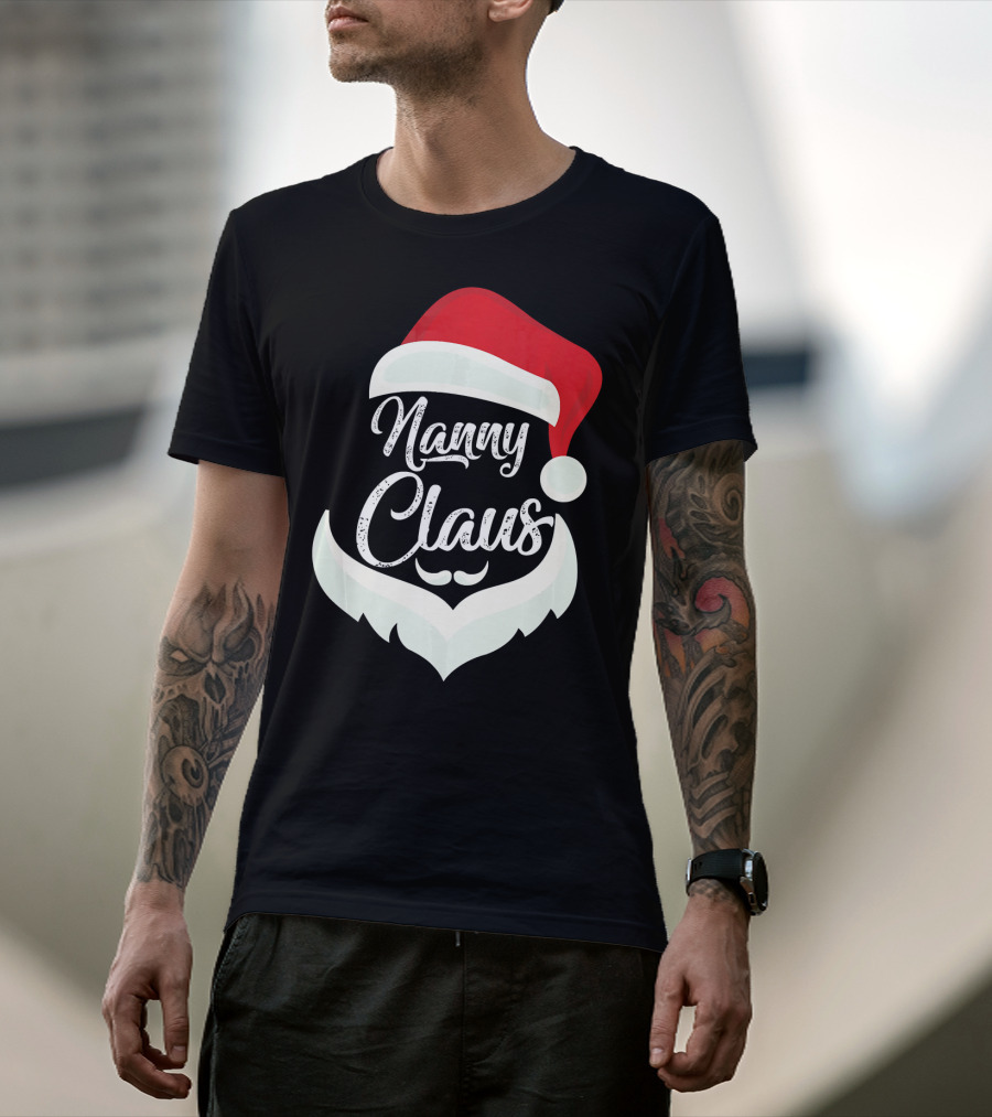Nanny Claus Santa Hat And Beard Christmas T-Shirt