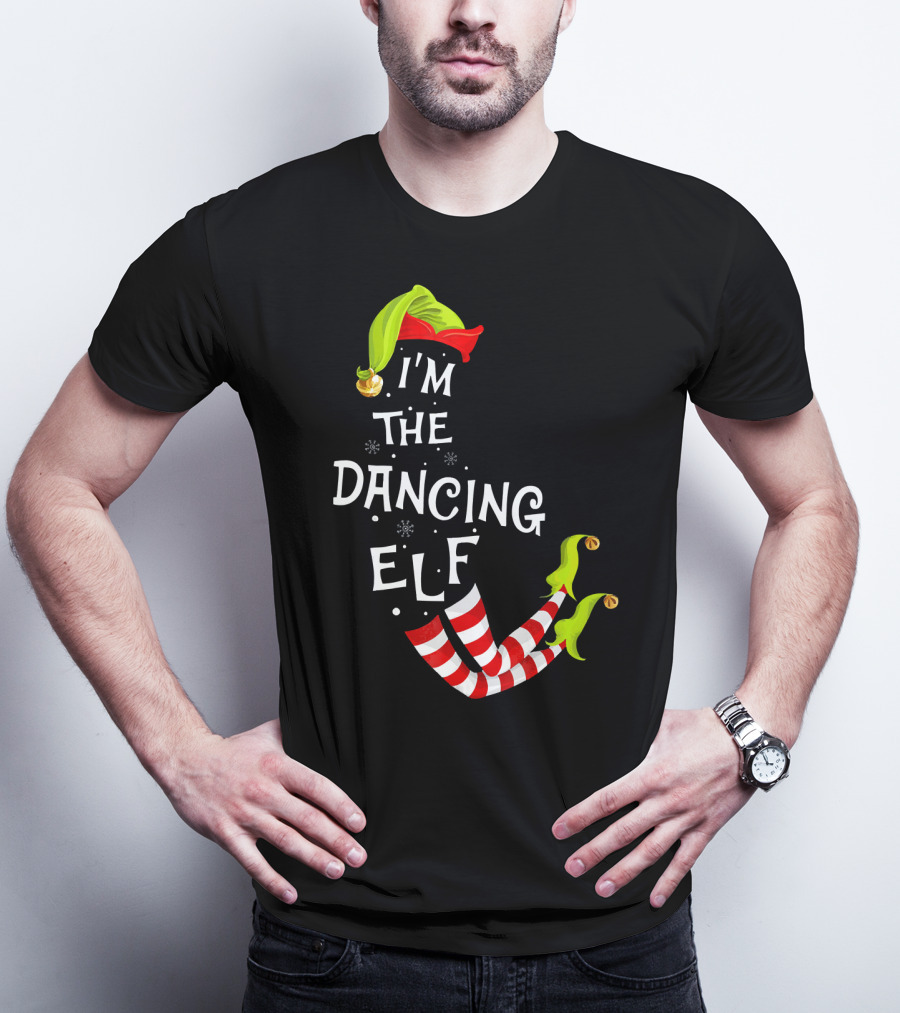 I'm The Dancing Elf Christmas Striped Stockings And Festive Hat T-Shirt