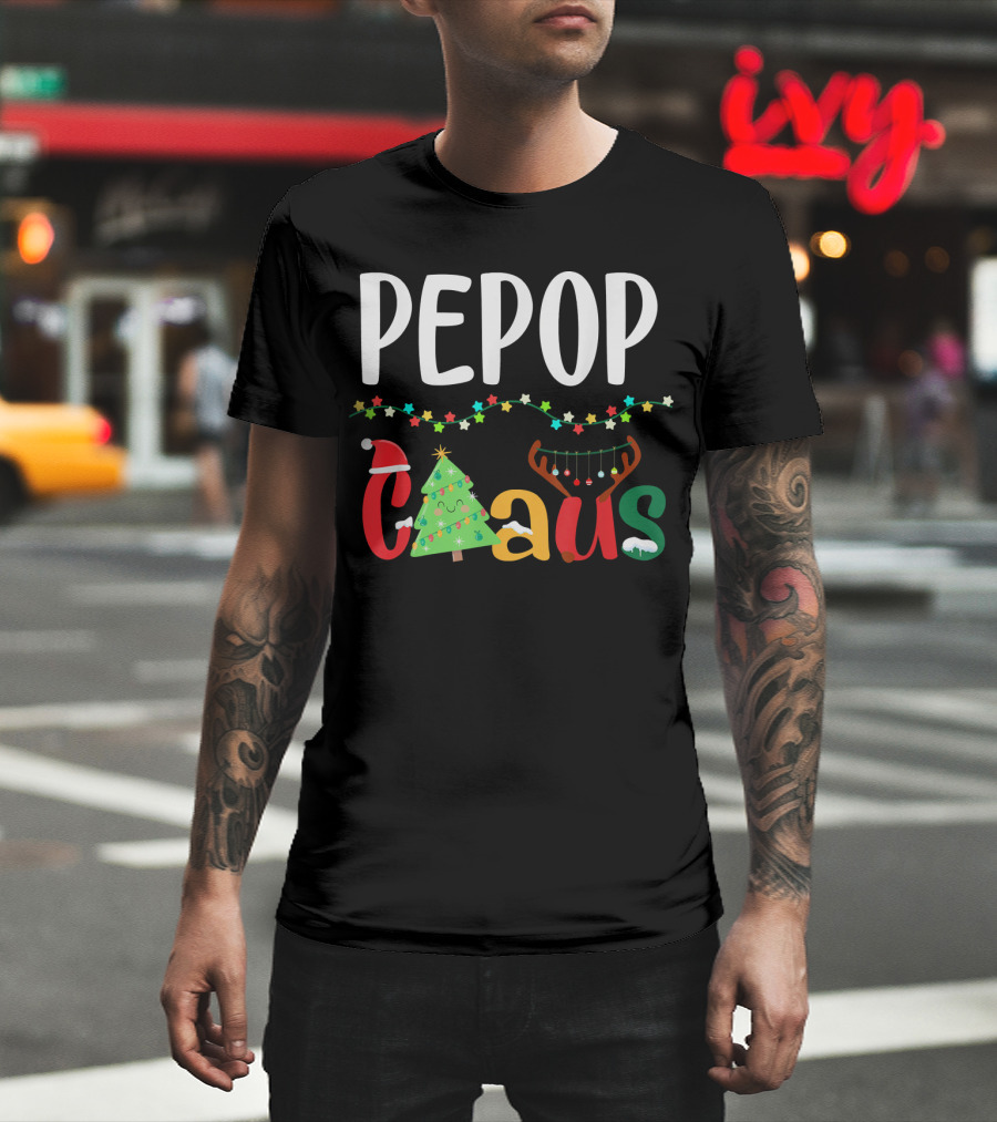 Mens PePop Claus Funny Xmas Santa Grandpa T-Shirt
