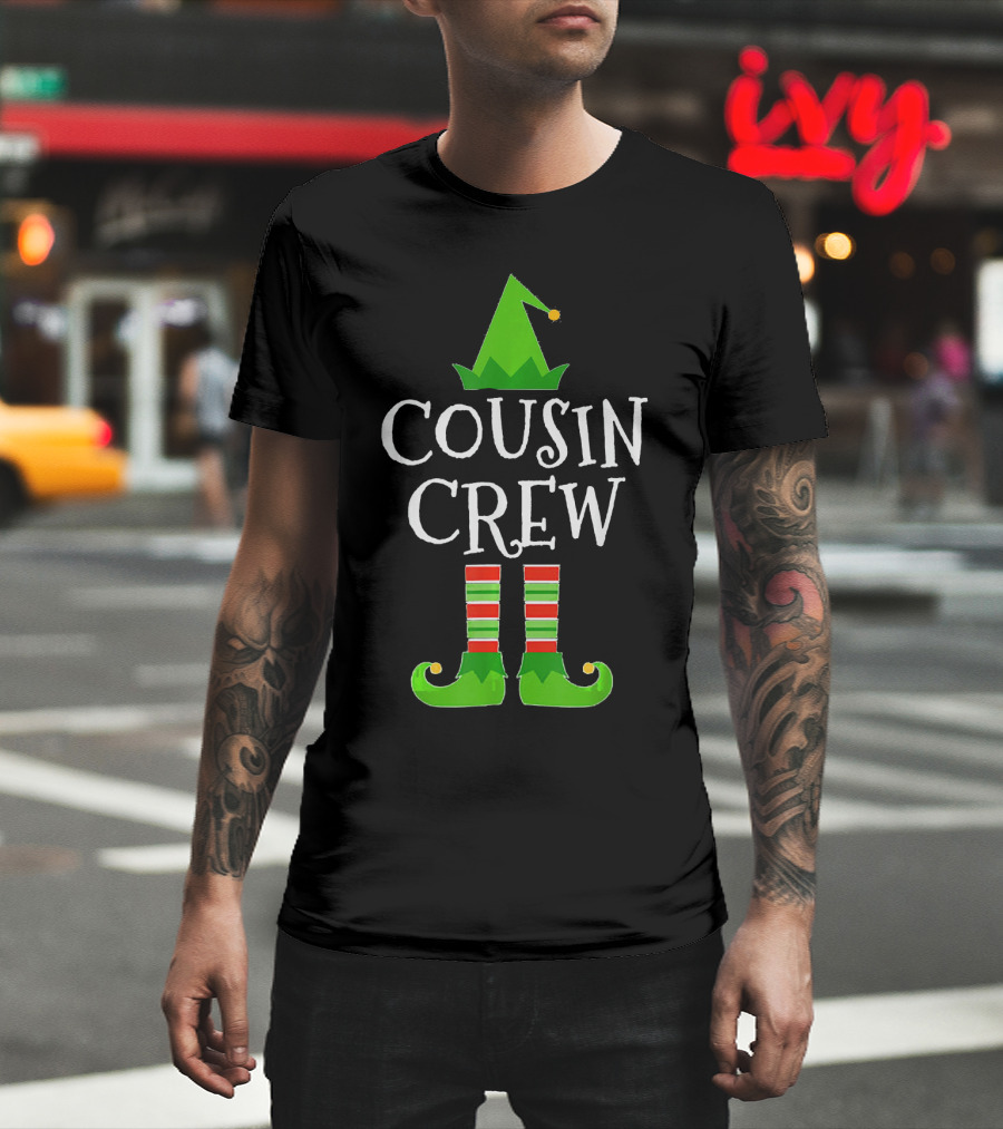 Cousin Crew Elf Hat And Striped Stockings Family Group T-Shirt