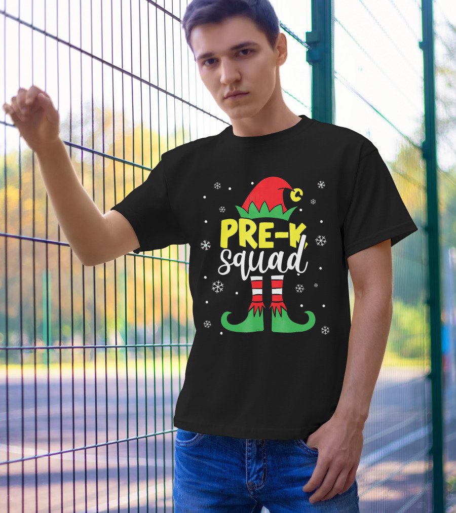 Pre K Squad Teacher Elf Christmas Snowflakes T-Shirt