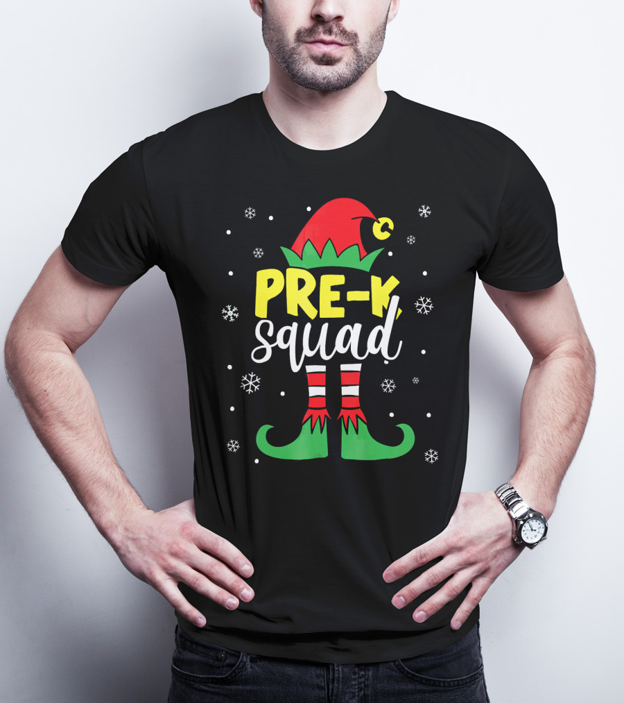 Pre K Squad Teacher Elf Christmas Snowflakes T-Shirt