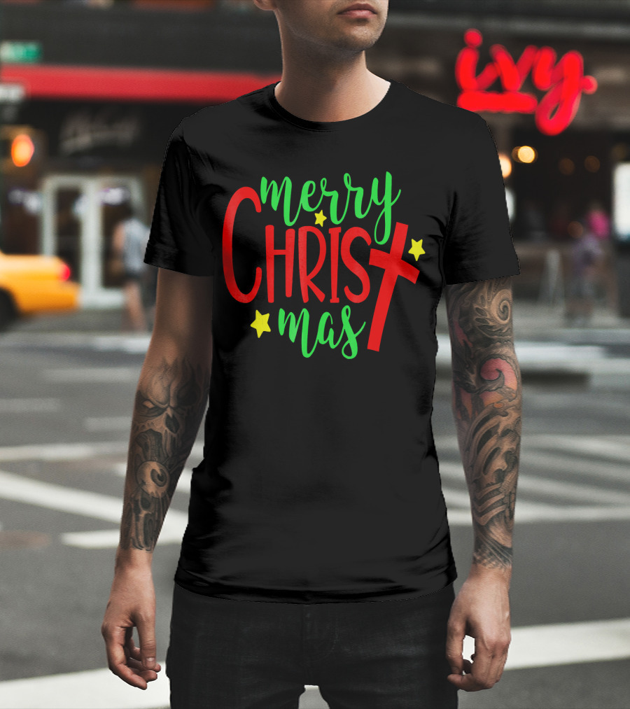 Merry Christmas Christian Cross Stars T-Shirt