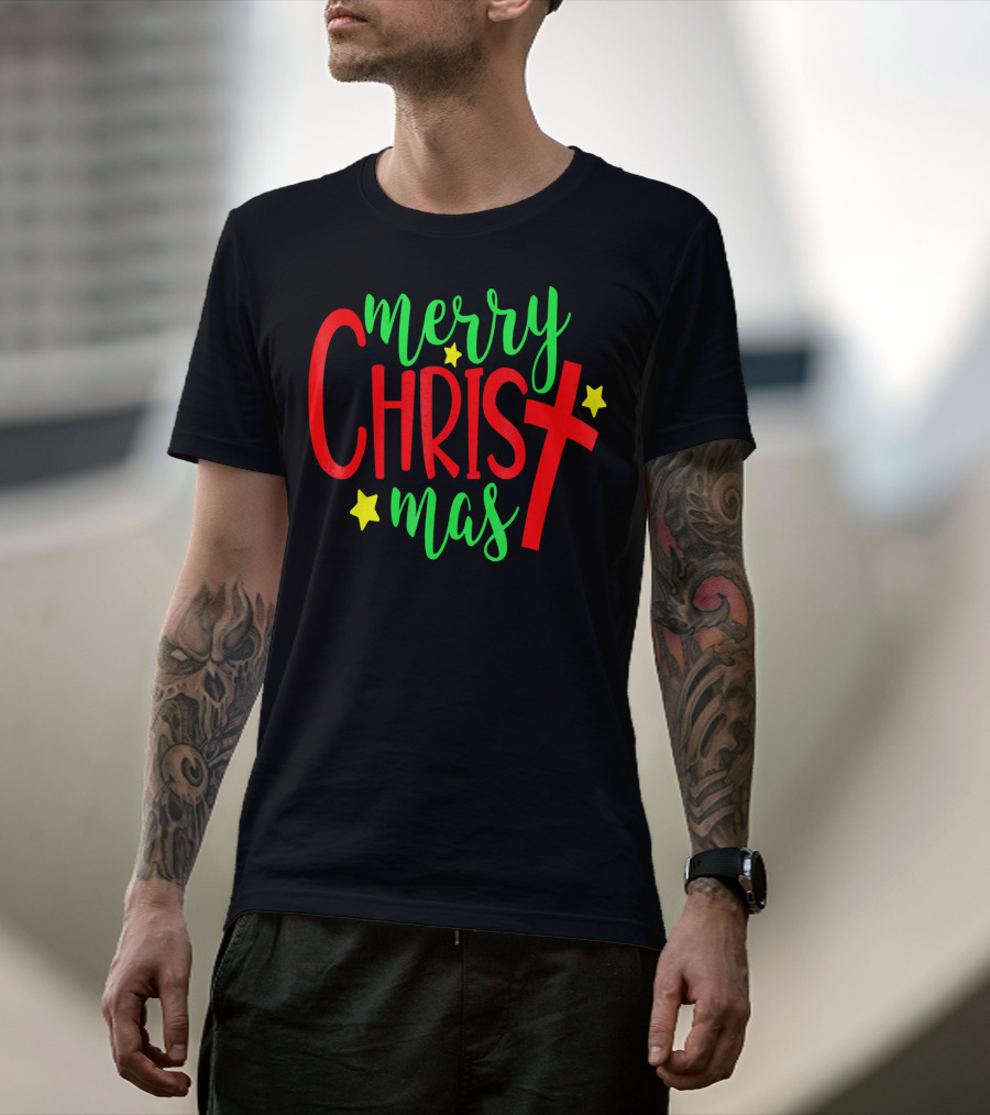 Merry Christmas Christian Cross Stars T-Shirt