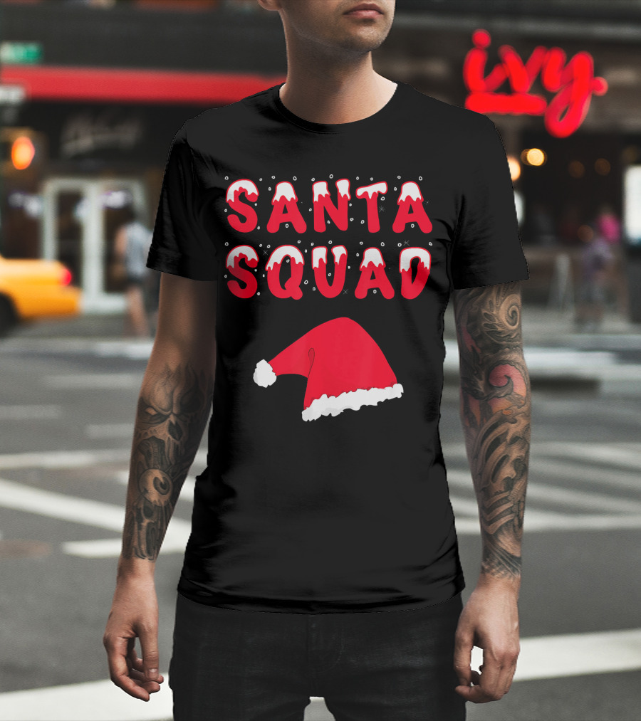 Funny Christmas Santa Squad Santa Hat T-Shirt