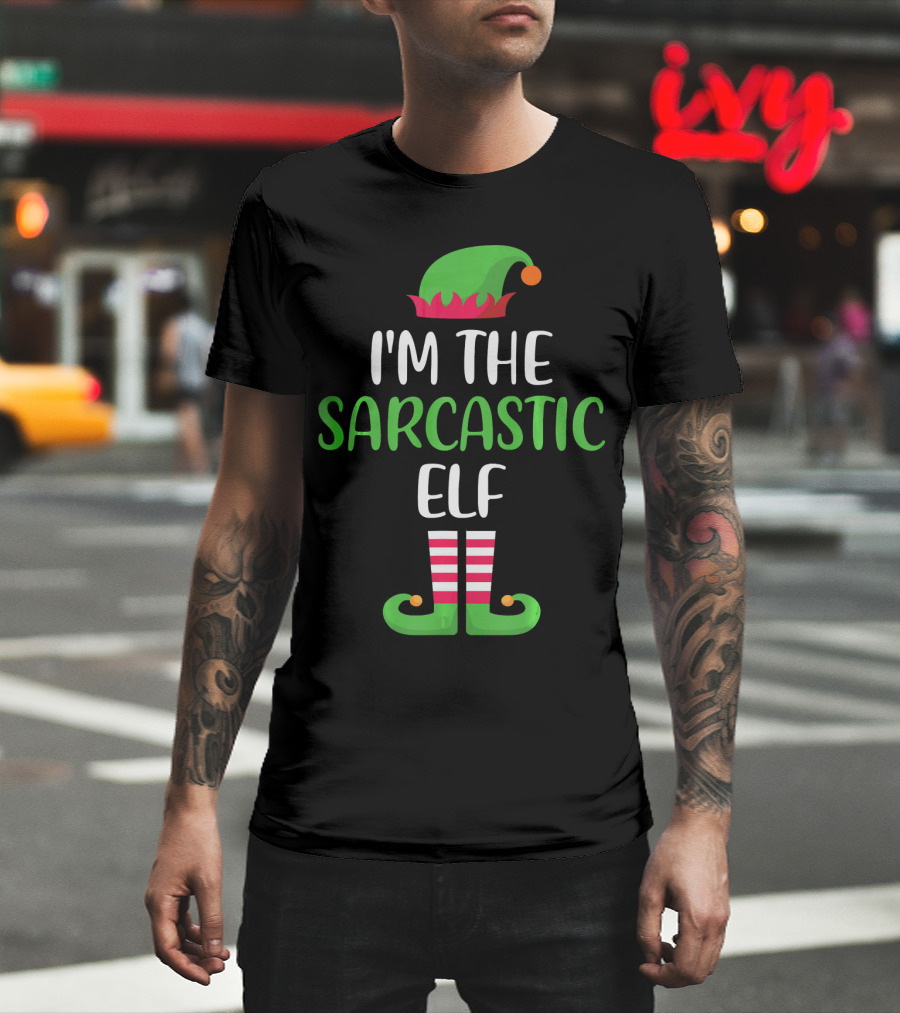 I'm The Sarcastic Elf With Green Hat And Striped Shoes T-Shirt