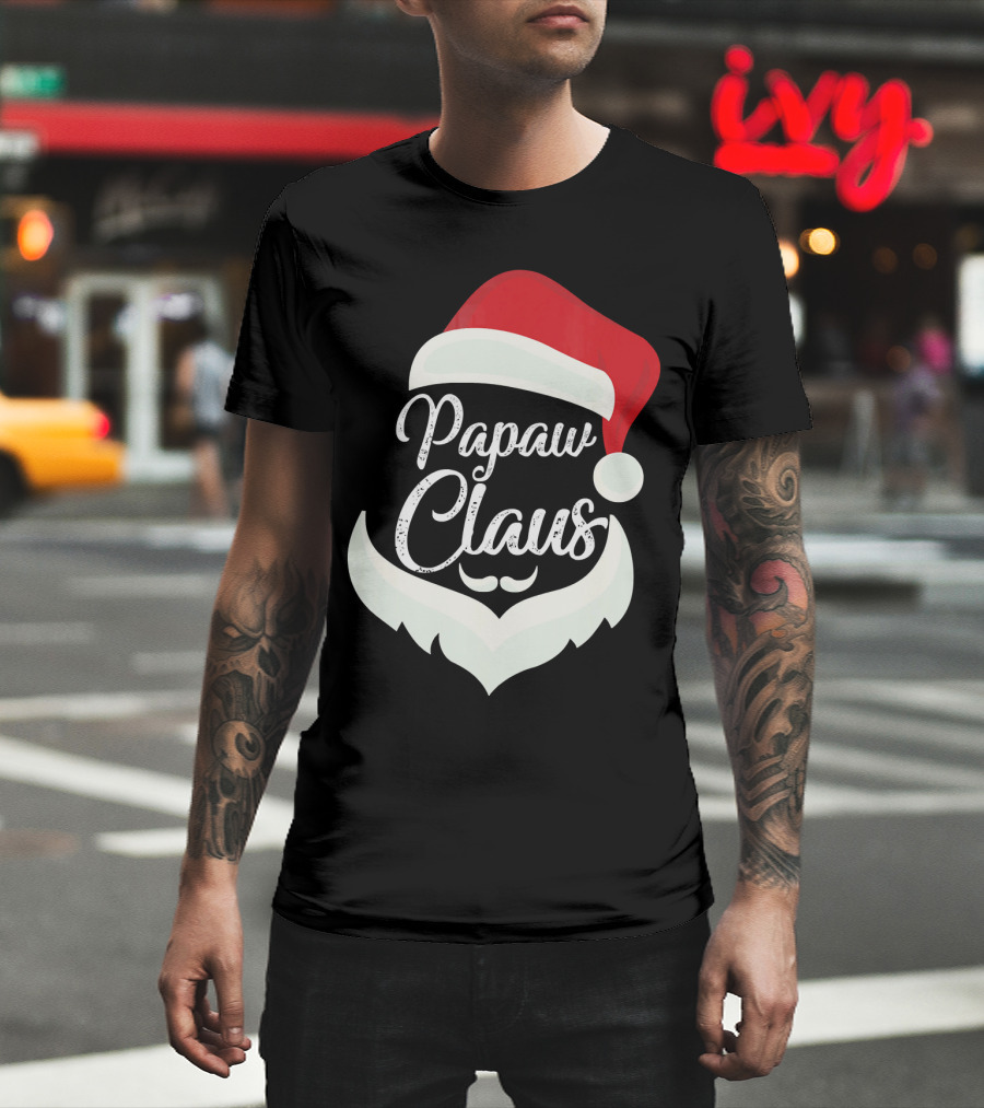 Papaw Claus Santa Hat White Beard Festive Christmas T-Shirt