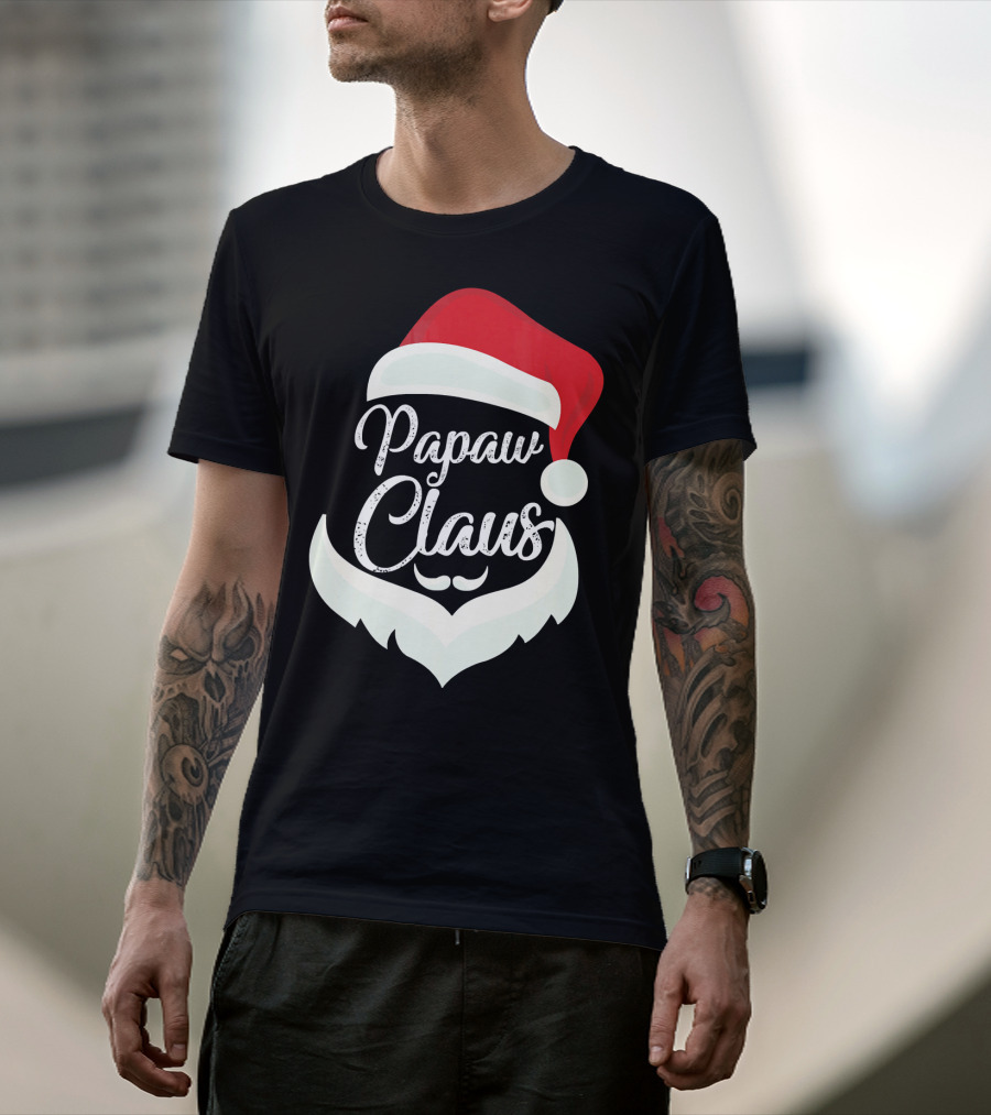 Papaw Claus Santa Hat White Beard Festive Christmas T-Shirt