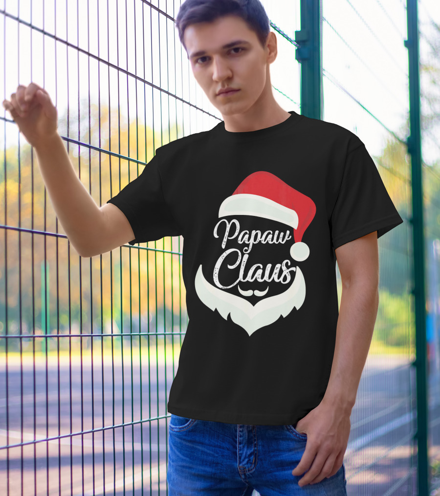 Papaw Claus Santa Hat White Beard Festive Christmas T-Shirt