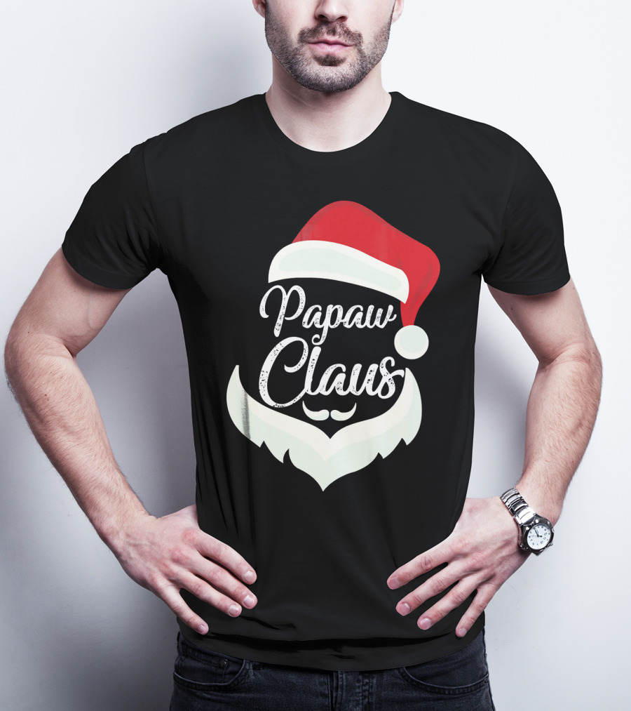 Papaw Claus Santa Hat White Beard Festive Christmas T-Shirt