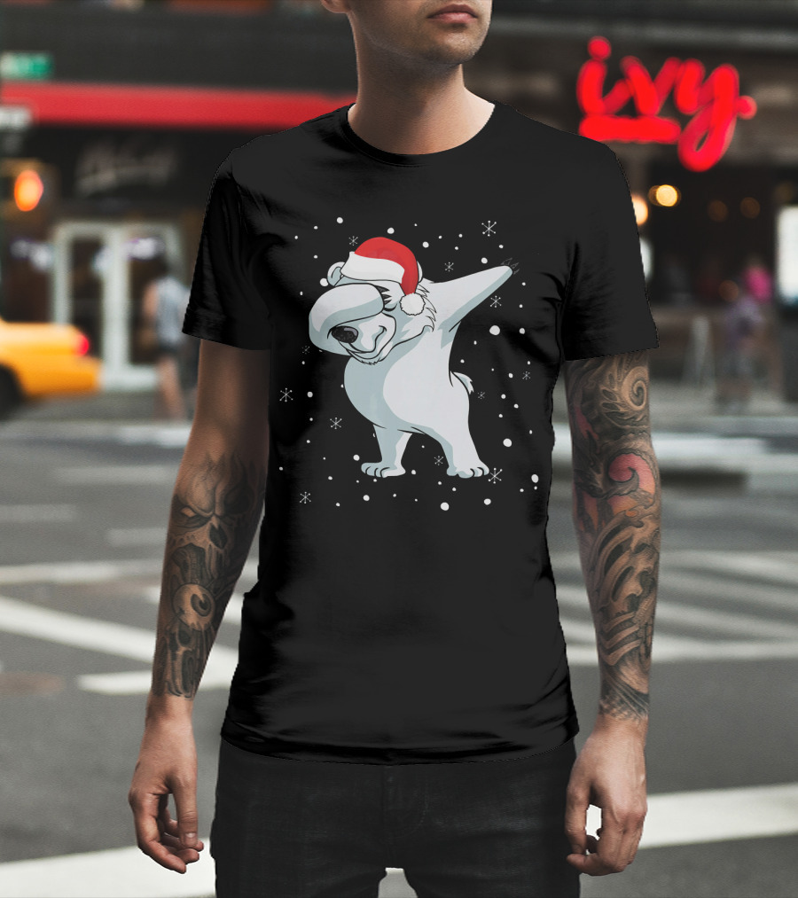 Santa Hat Dabbing Polar Bear Snowflakes T-Shirt