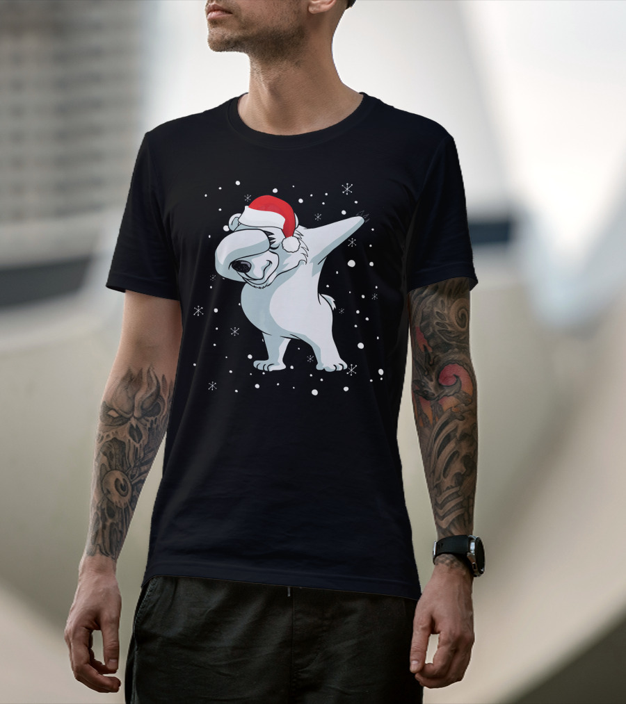 Santa Hat Dabbing Polar Bear Snowflakes T-Shirt