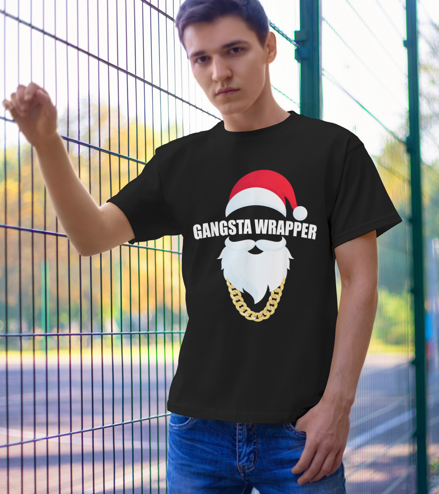 Gangsta Wrapper Santa With Gold Chain Beard And Hat T-Shirt